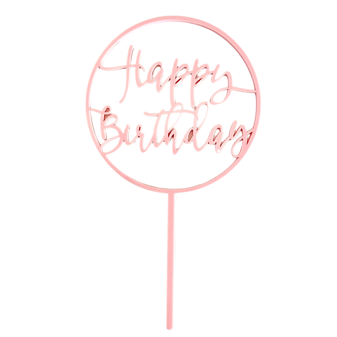 Pastel Pink Acrylic Happy Birthday Circle Cake Topper | Online Party ...